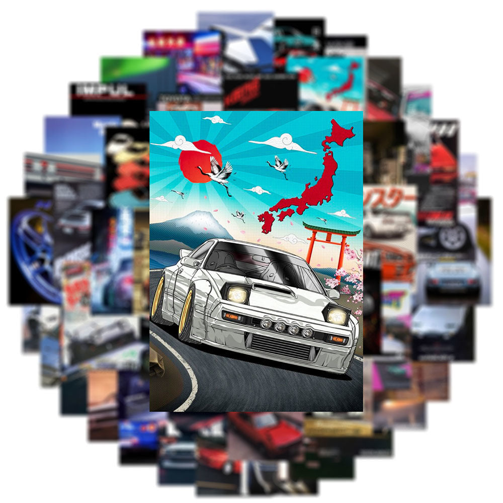 Magazine-Style JDM Vintage Cars Assorted Stickers – Perfect Shift